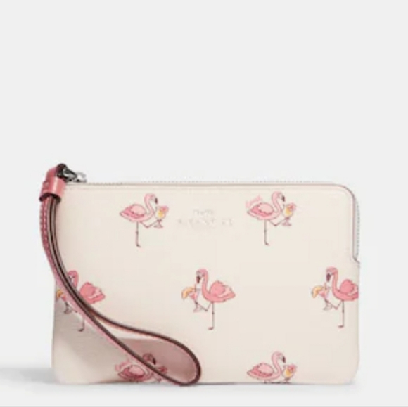 Coach | Bags | Coach Flamingo Print Corner Zip Wristlet In Colors ...